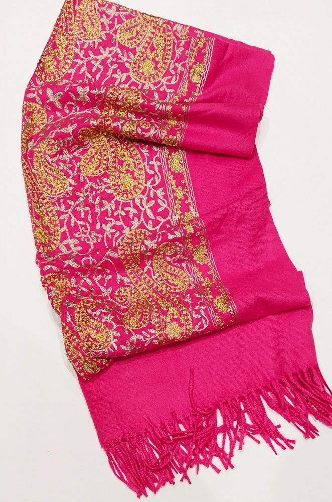 Gold Embroidered Pink Pashmina - Rainbow & Spoon