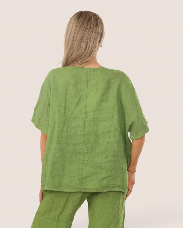 Green Linen Button Top - Rainbow & Spoon
