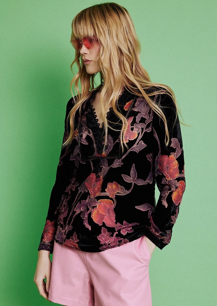 Black Silk Devore Velvet Top - Rainbow & Spoon