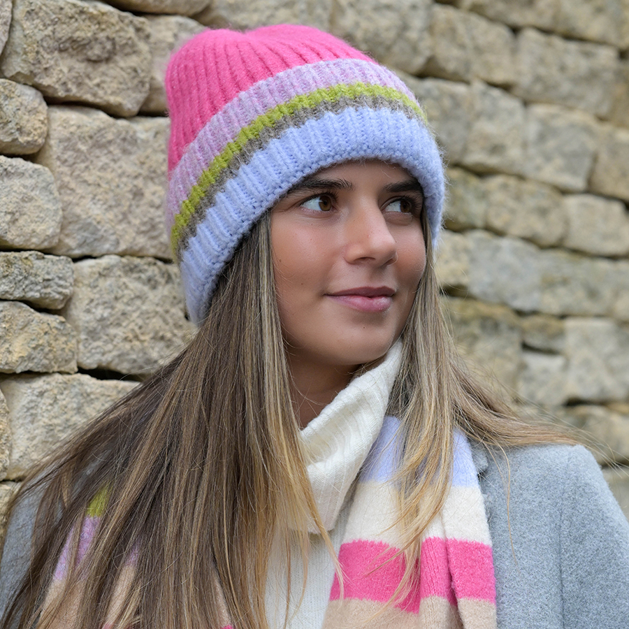 Pink Thick Knit Hat - Rainbow & Spoon